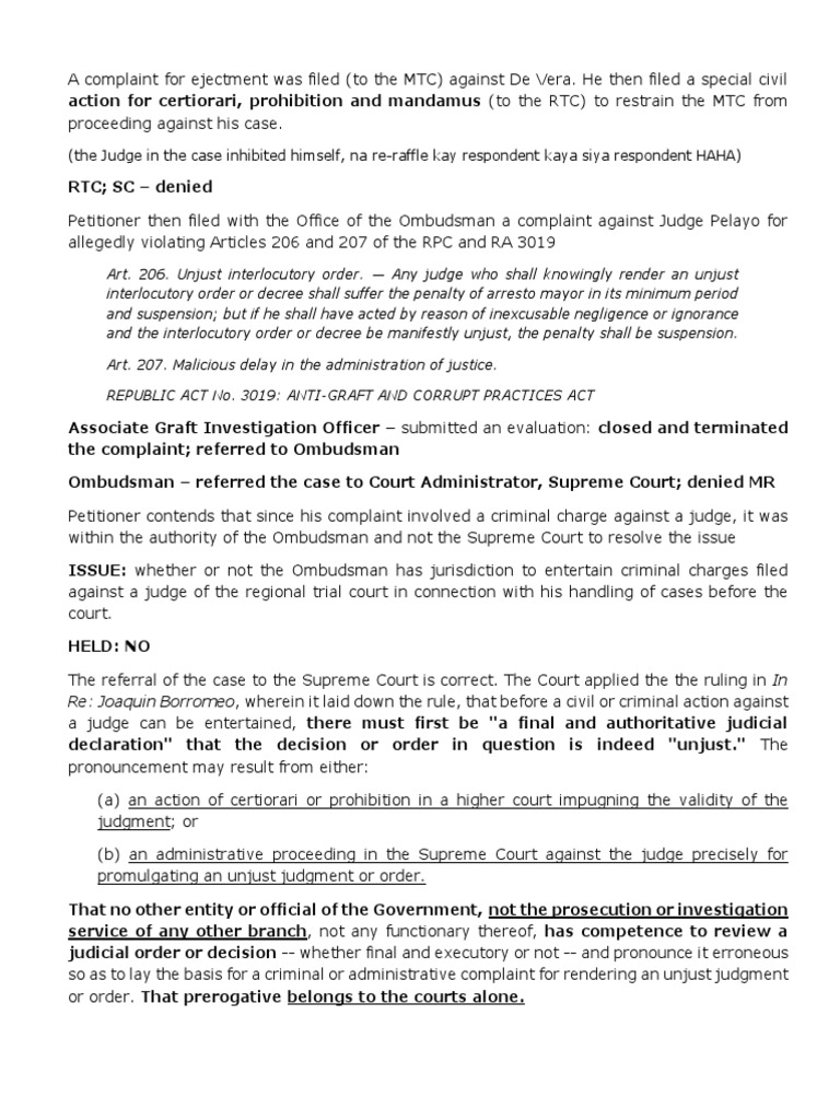 De Vera Vs Judge Pelayo 123 | PDF | Judgment (Law) | Complaint