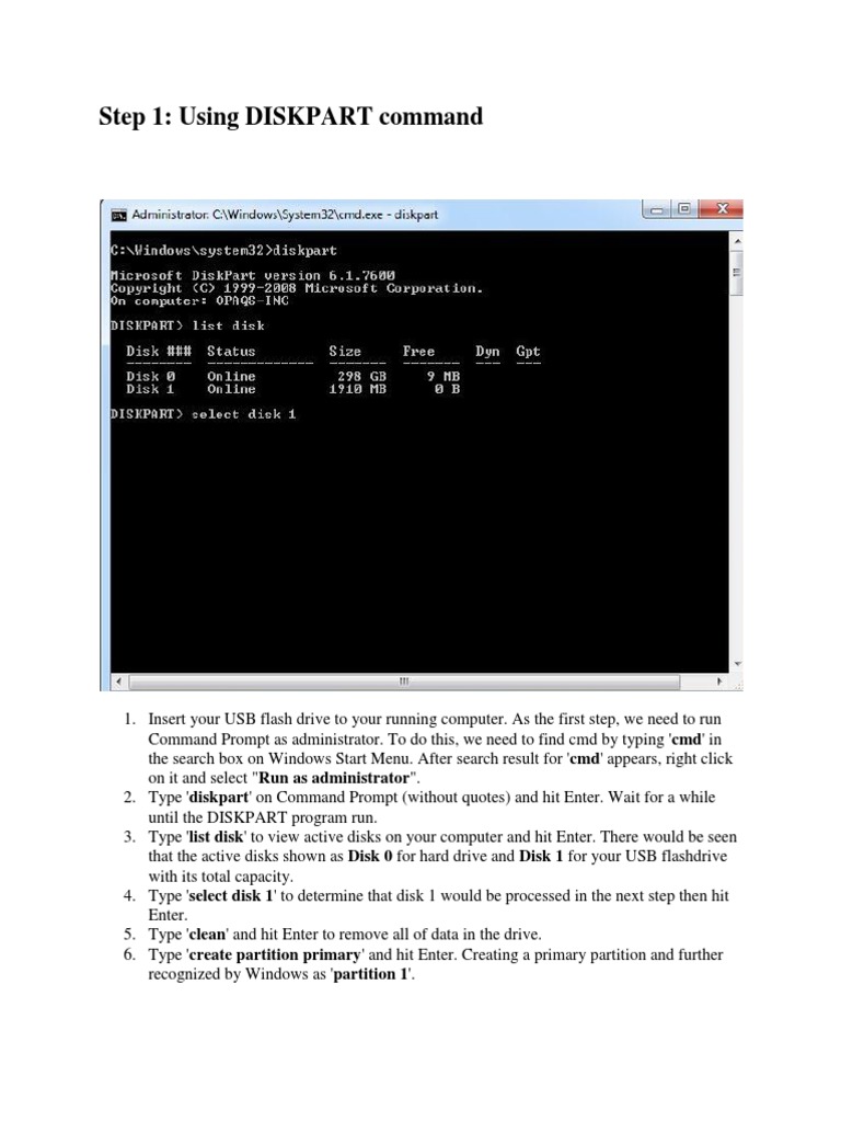 Create Bootable USB with DISKPART | PDF | Usb Flash Drive | Booting