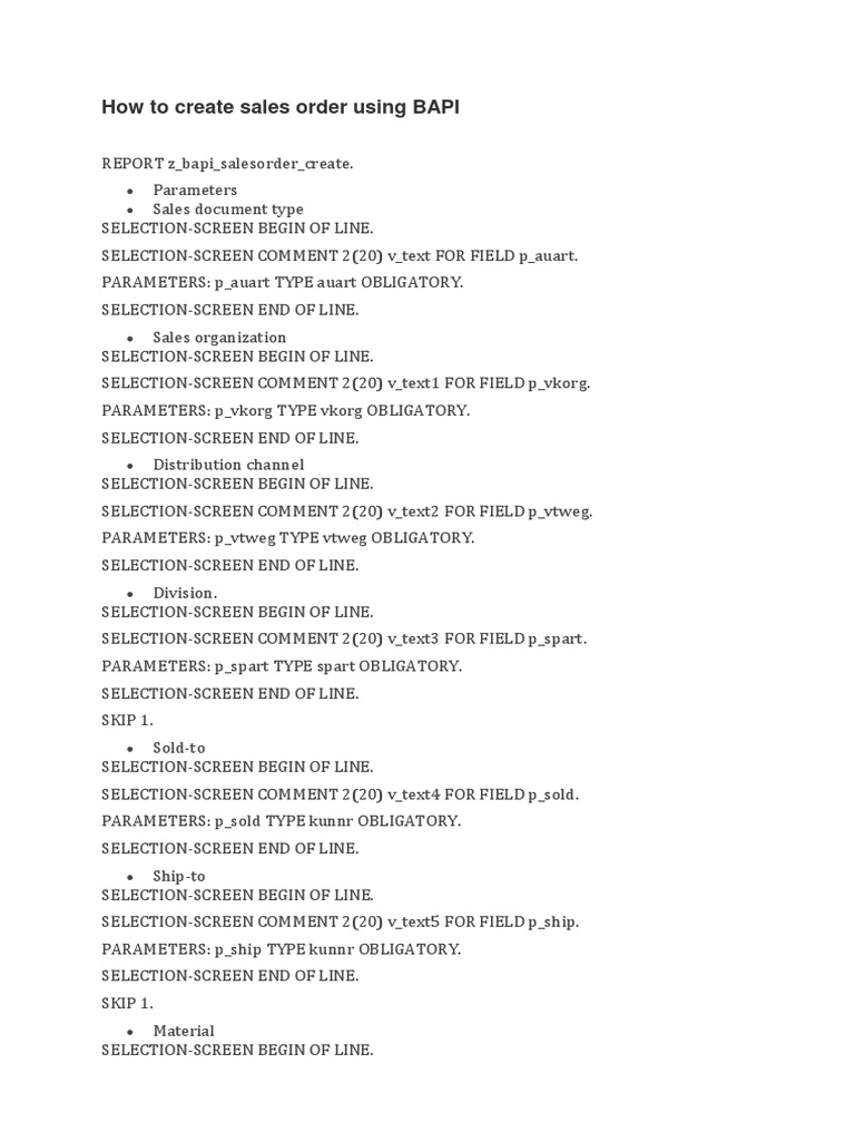 How To Create Sales Order Using BAPI | PDF | Computer Programming | Computing