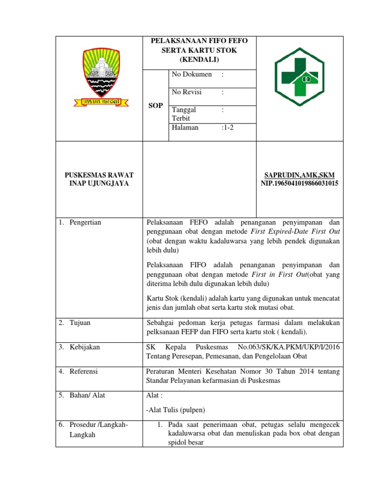 Sop Pelaksanaan Fifo Fefo Serta Kartu Stok | PDF