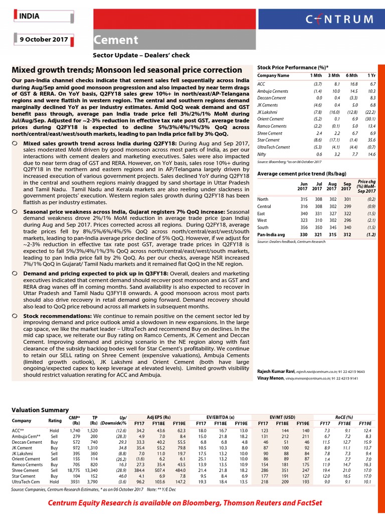 Cement Sectorupdate Centrum09102017 | PDF | Gujarat | Value Added Tax