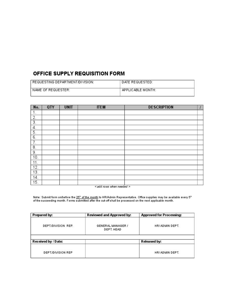 Office Supply Requisition Form Template | PDF | Technology & Engineering