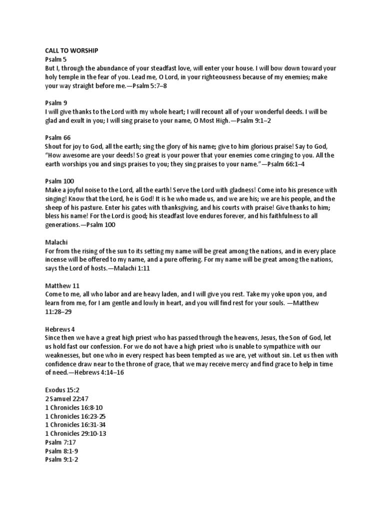 Call To Worship Verses | PDF | Psalms | Jesus