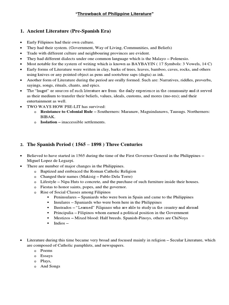 Ancient Literature (Pre-Spanish Era) : "Throwback of Philippine ...