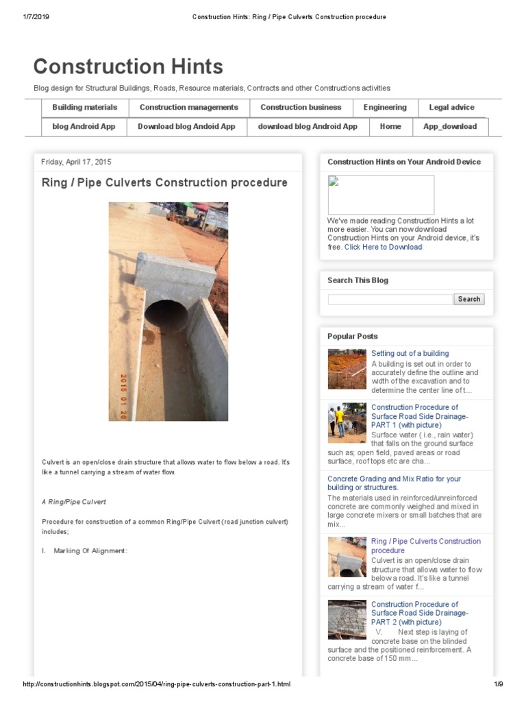 Construction Hints - Ring - Pipe Culverts Construction Procedure | PDF ...