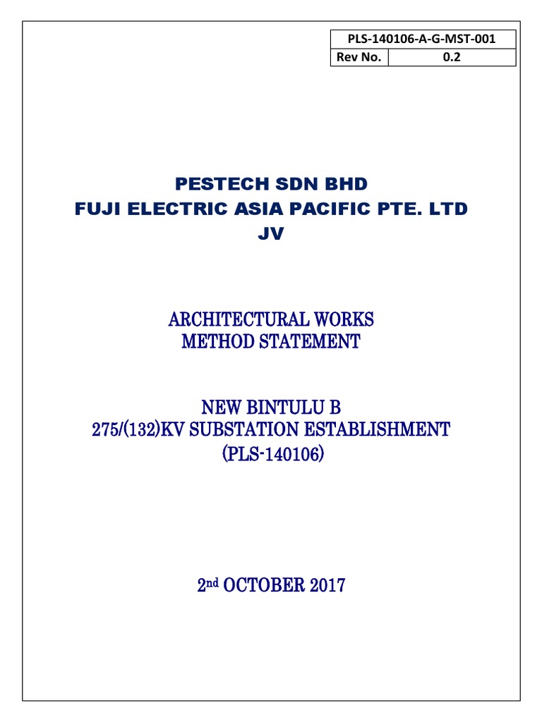 Method Statement for Brick Laying Work at New Bintulu B 275/(132)kV ...