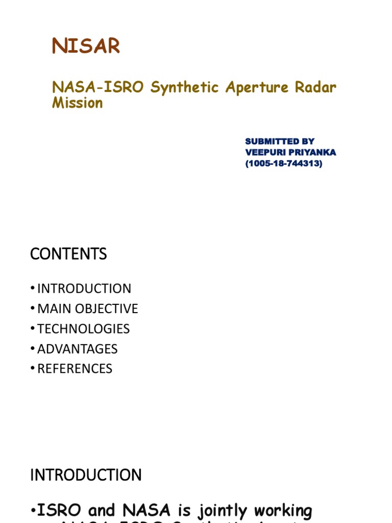 Nisar: NASA-ISRO Synthetic Aperture Radar Mission | PDF | Radar ...