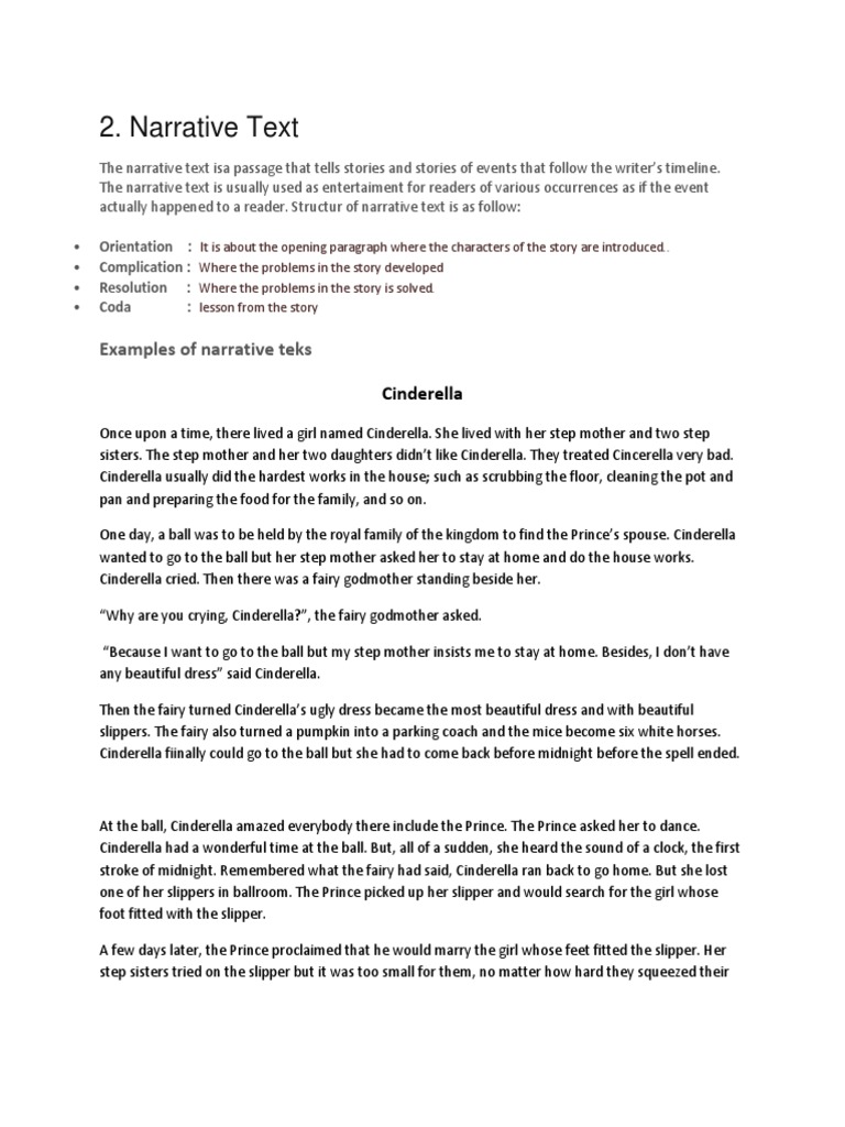 Narrative Text: Examples of Narrative Teks | PDF | Cinderella