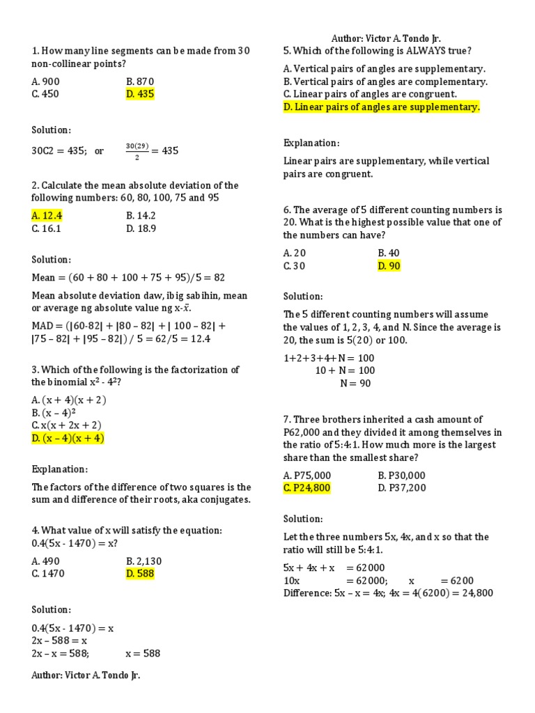 500 LET Questions For Math Majors | PDF | Angle | Triangle