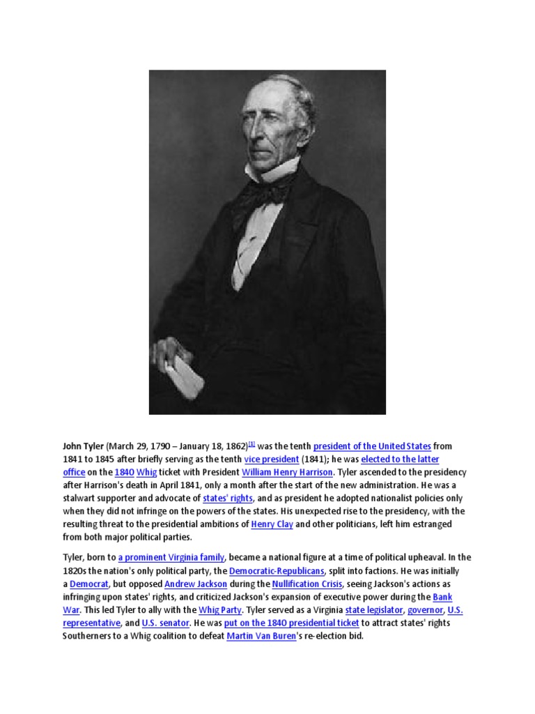John Tyler (March 29, 1790 - January 18, 1862) | PDF | Whig Party ...