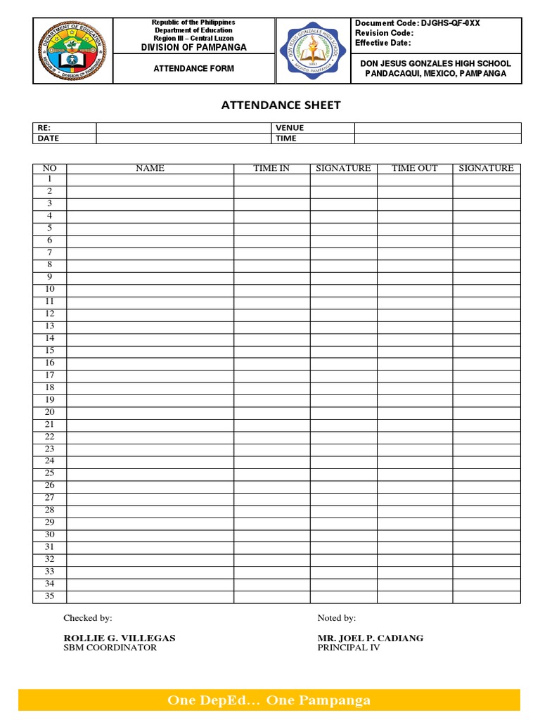 Attendance Sheet: One Deped One Pampanga | PDF