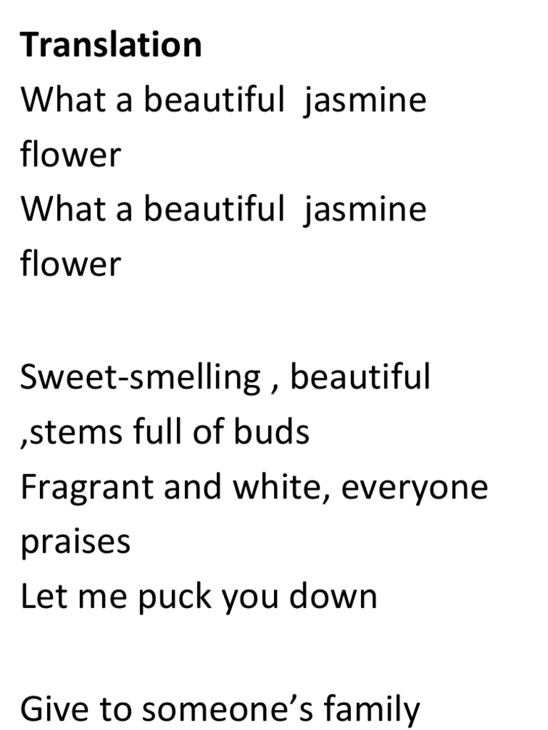 Translation: What A Beautiful Jasmine Flower What A Beautiful Jasmine ...