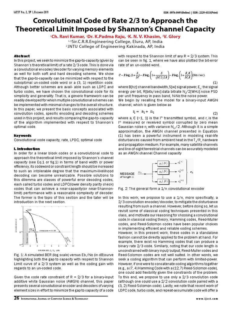 Convolutional Code of Rate 2/3 To Approach The Theoretical Limit ...