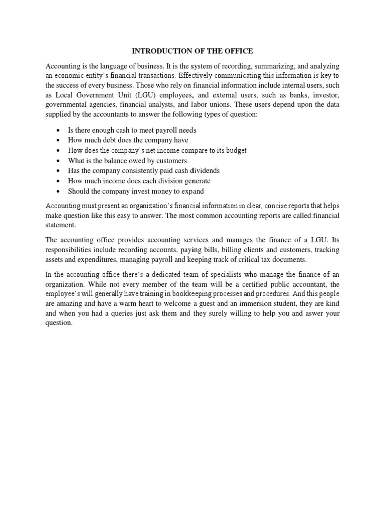 Introduction to the LGU Accounting Office | PDF | Payroll | Accounting