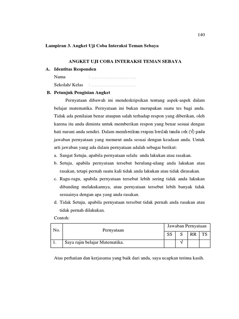 Angket Uji Coba Interaksi Teman Sebaya | PDF | Seni & Disiplin Bahasa | Pengembangan Diri