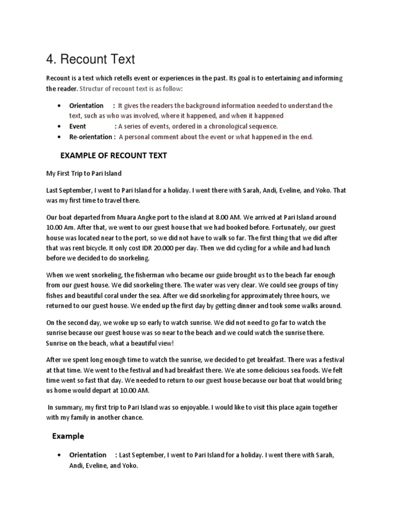 Example of Recount Text | PDF | Nature