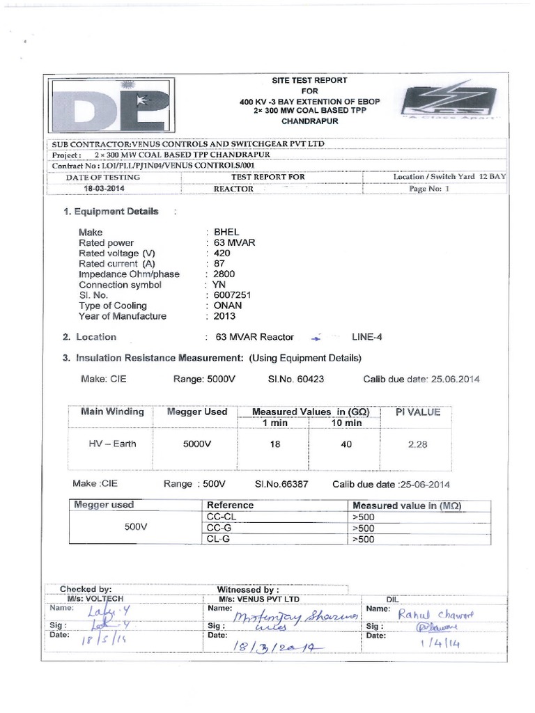 Line Reactor Test Report | PDF