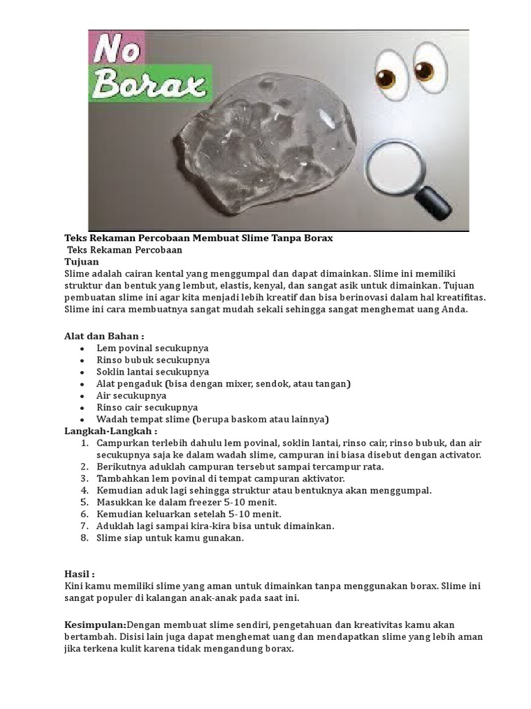 Teks Rekaman Percobaan Membuat Slime Tanpa Borax | PDF