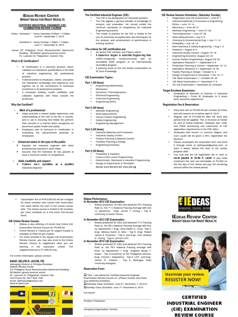CIE Exam Review Course Schedule 2015 | PDF | Industrial Engineering ...