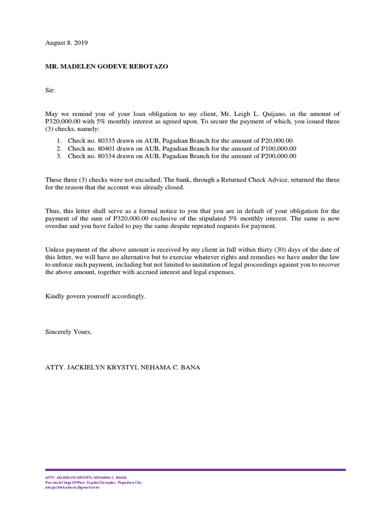 Demand Letter For Collection of Sum of Money | PDF