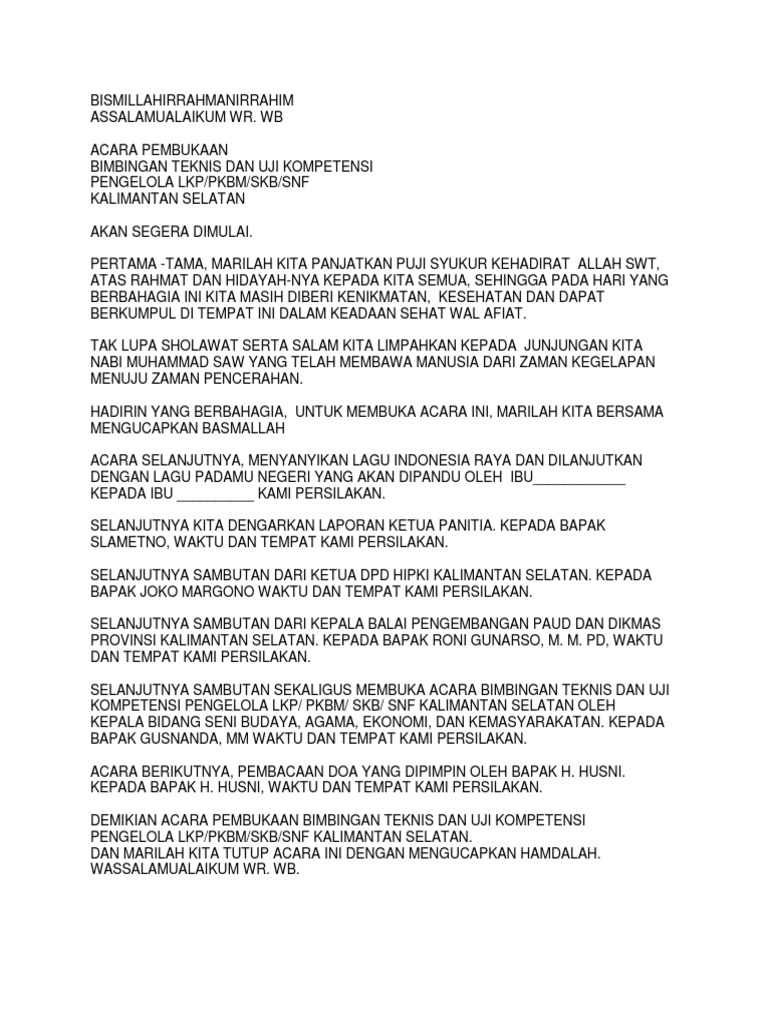 Susunan Acara Pembukaan Bimtek Dan Ujikom FPLKP | PDF