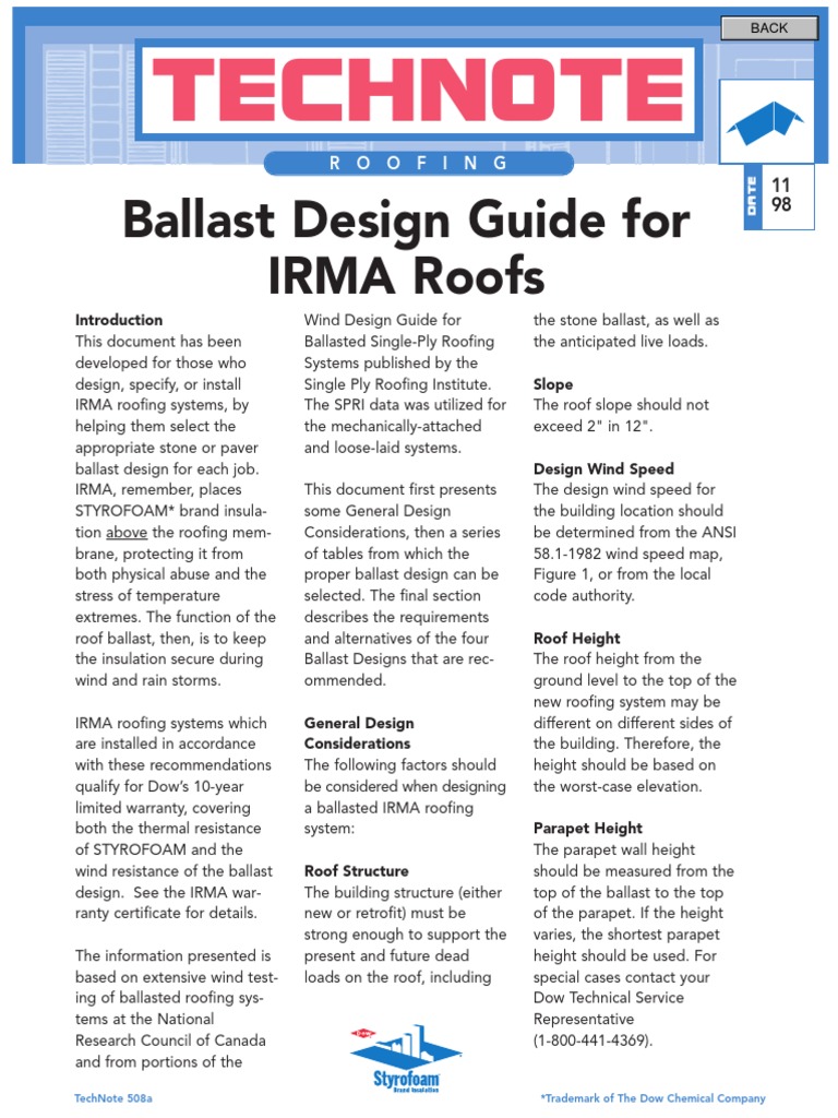 TechNote 508 Ballast Design Guide For IRMA Roofs | PDF | Building ...