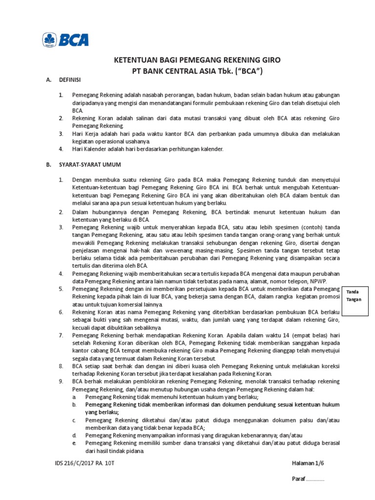 Ketentuan Rekening Giro BCA 2023 | PDF | Pengelolaan Keuangan & Uang
