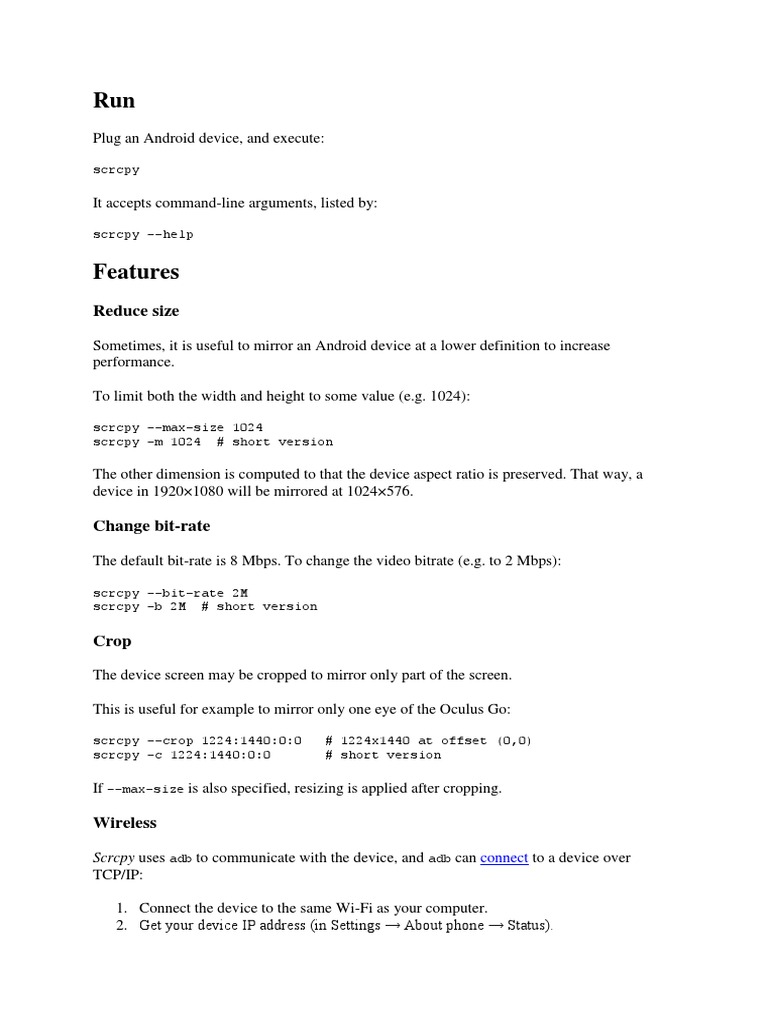 Command Scrcpy | Download Free PDF | Bit Rate | Command Line Interface