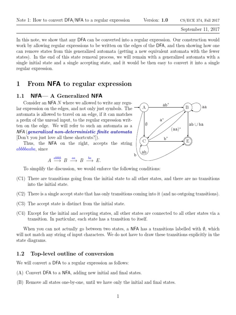 1 From NFA to regular expression: 1.1 NFA— A Generalized NFA | Regular Expression | Formal Methods