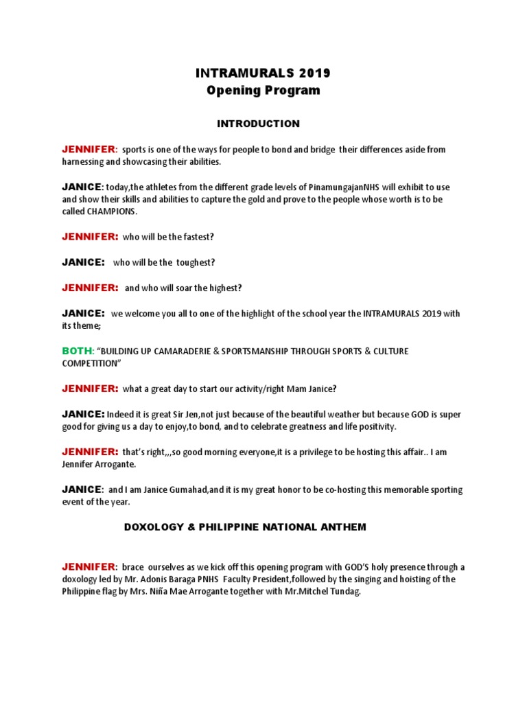 Intramurals 2019 Opening Program: Jennifer | PDF | Multi Sport Events ...