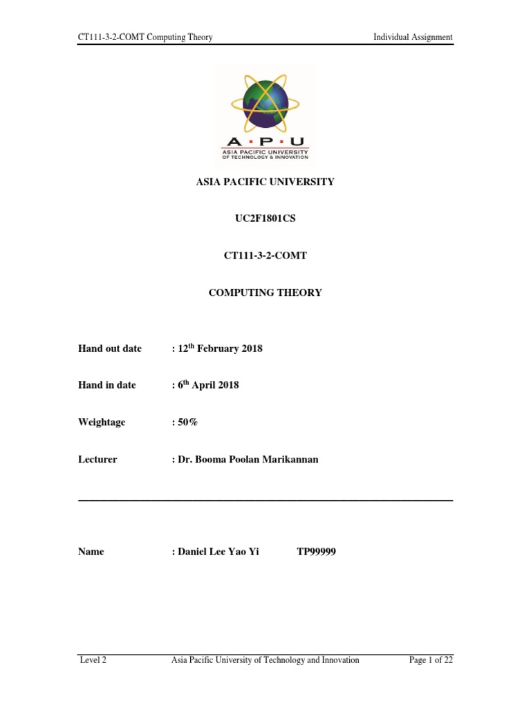 Comt Assignment Pdf Theory Of Computation Theoretical Computer Science