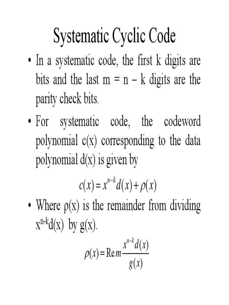 Systematic Cyclic Code: CX X DX X | PDF | Applied Mathematics ...