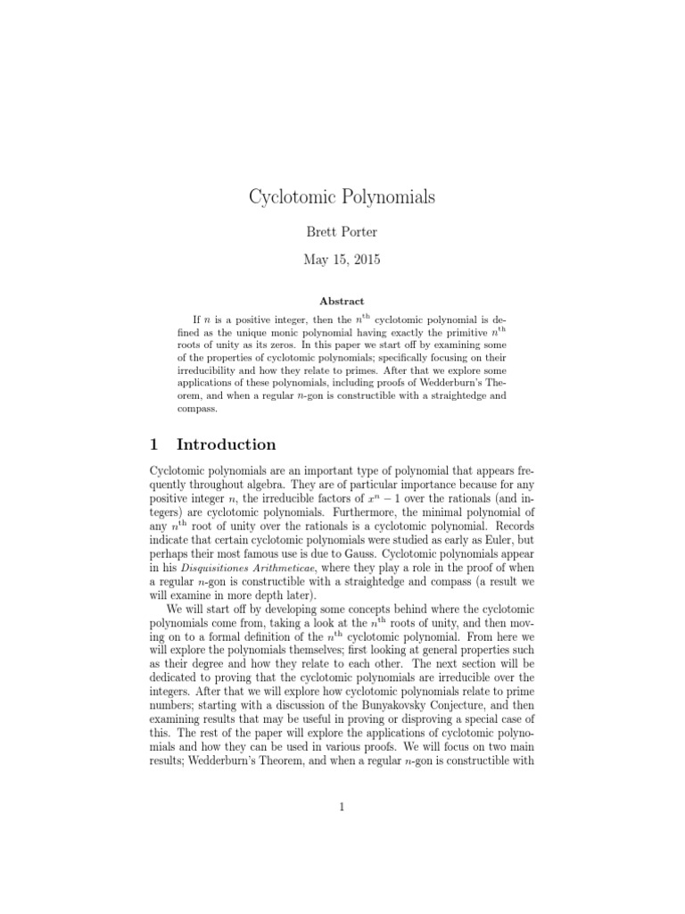 Cyclotomic Polynomials. | PDF | Factorization | Ring (Mathematics)