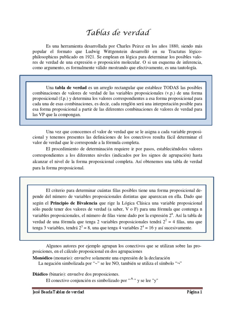 Tablas de Verdad | PDF | Proposición | Expresiones lógicas