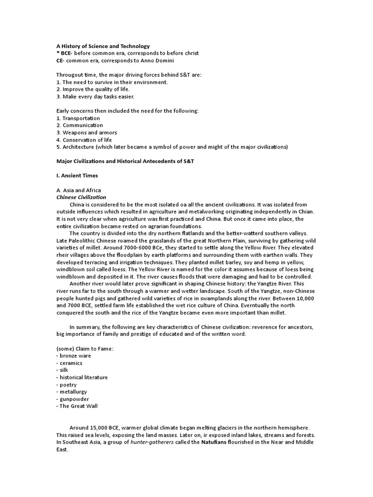 A History of Science and Technology BCE-before Common Era, Corresponds ...