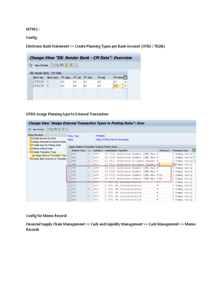 MT942 Configuration for SAP Bank Statements | PDF