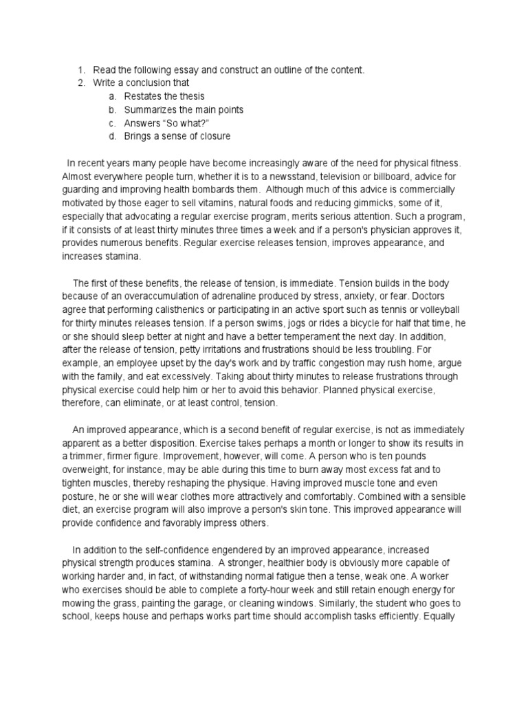 Conclusion on Benefits of Exercise | PDF | Endurance | Physical Fitness