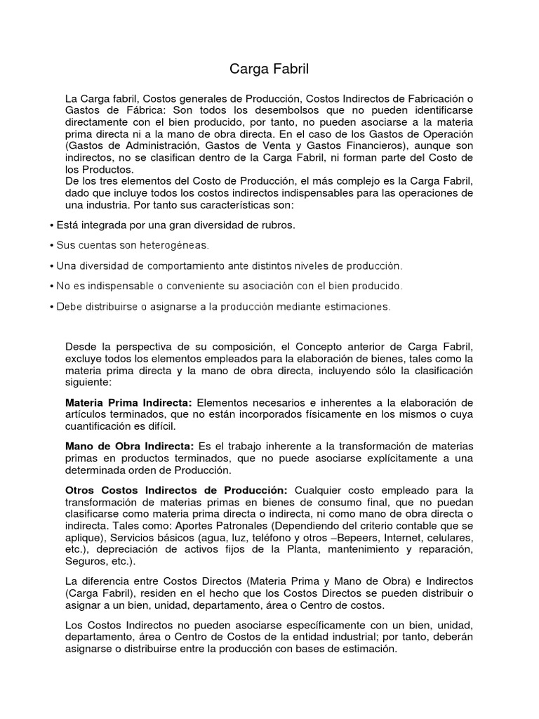 Carga Fabril | PDF | Costo | Presupuesto