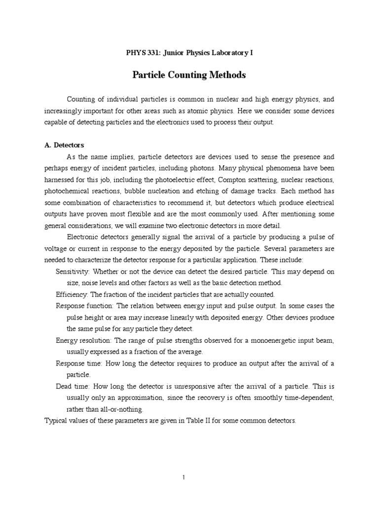 Particle Counting Methods: PHYS 331: Junior Physics Laboratory I | PDF ...