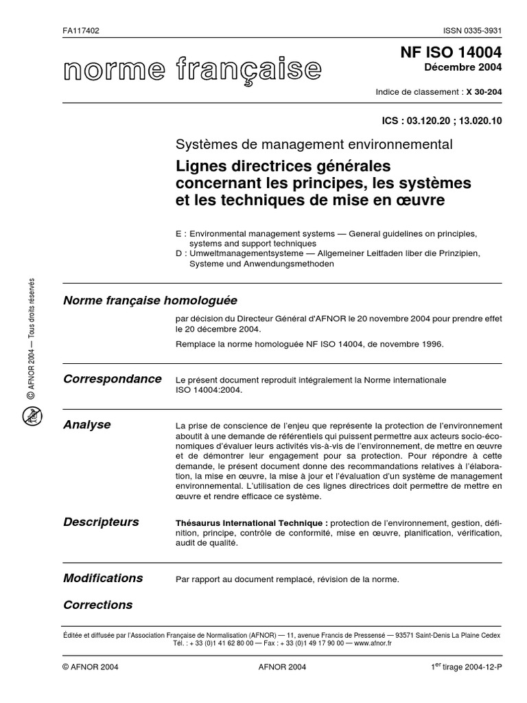 Iso 14004 | PDF | Gestion des ressources environnementales ...