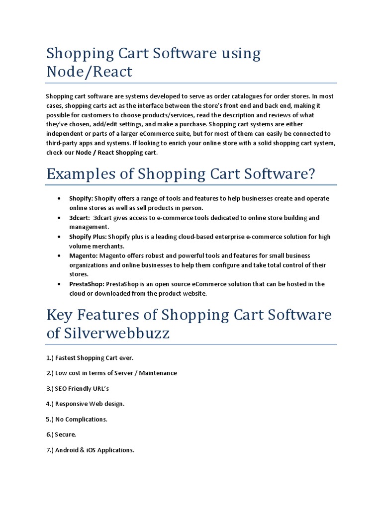 Shopping Cart Software Using Node/React | PDF