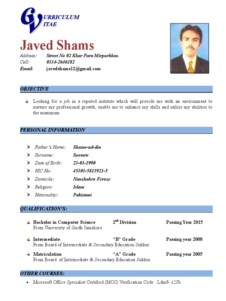 CV Javed Shams . | PDF