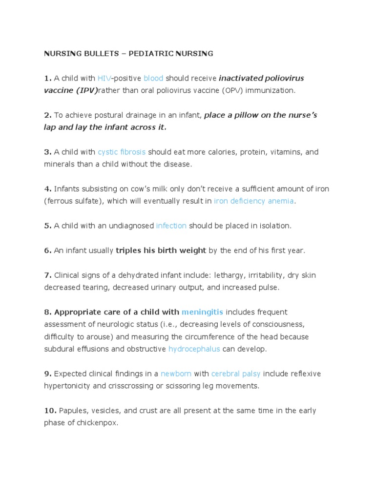 Nursing Bullets - Pediatric Nursing | PDF | Infants | Developmental ...