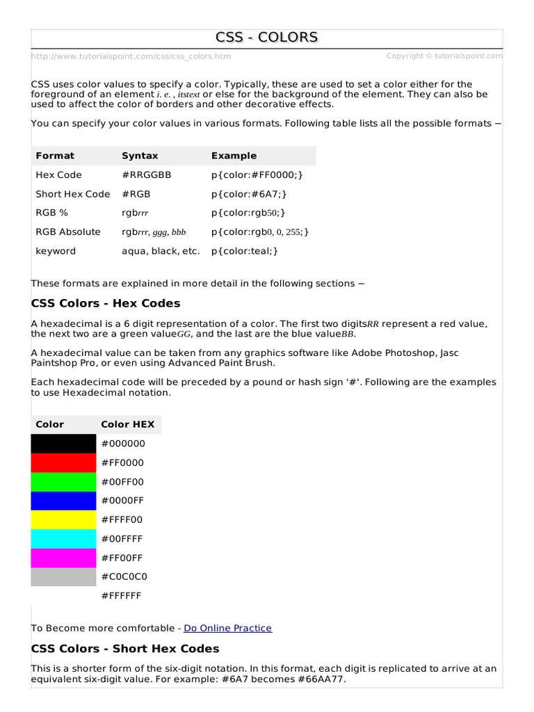 Css Colors PDF | PDF | Graphics | Scientific Modeling