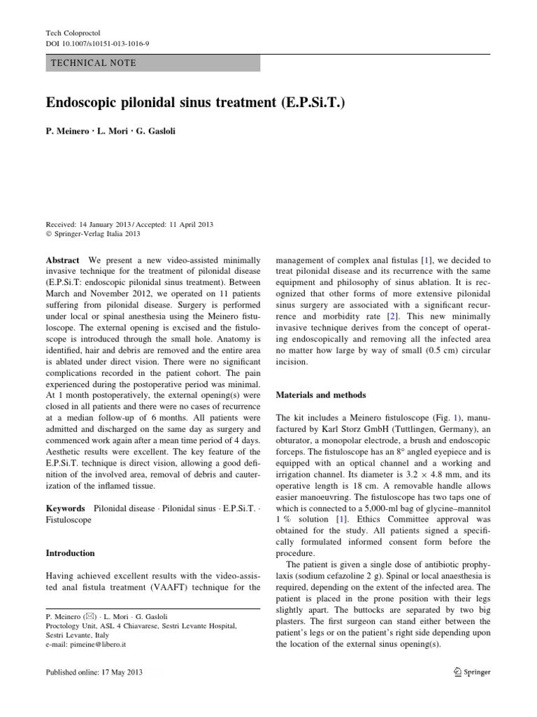 Endoscopic Pilonidal Sinus Treatment (E.P.Si.T.) | PDF | Surgery | Medicine