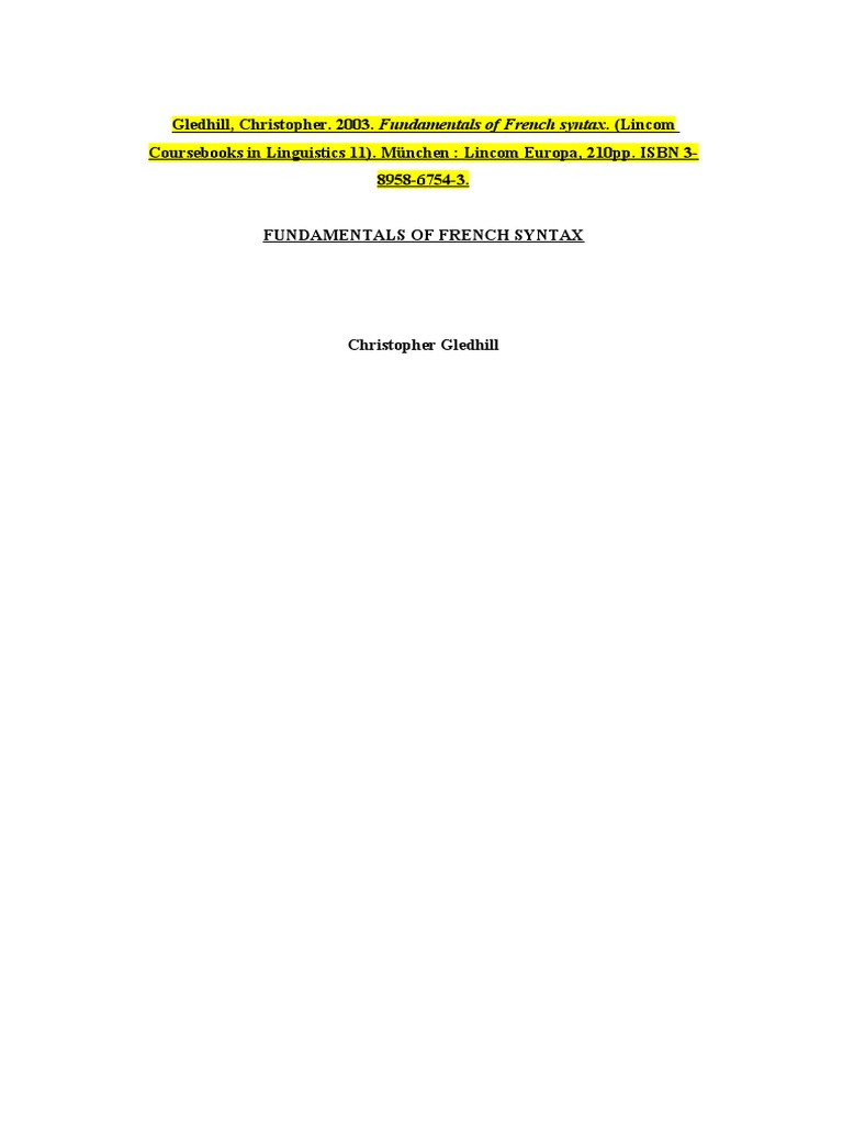 Fundamentals of French Syntax PDF | PDF | Phrase | Clause Fundamentals of French Syntax PDF | PDF | Phrase | Clause