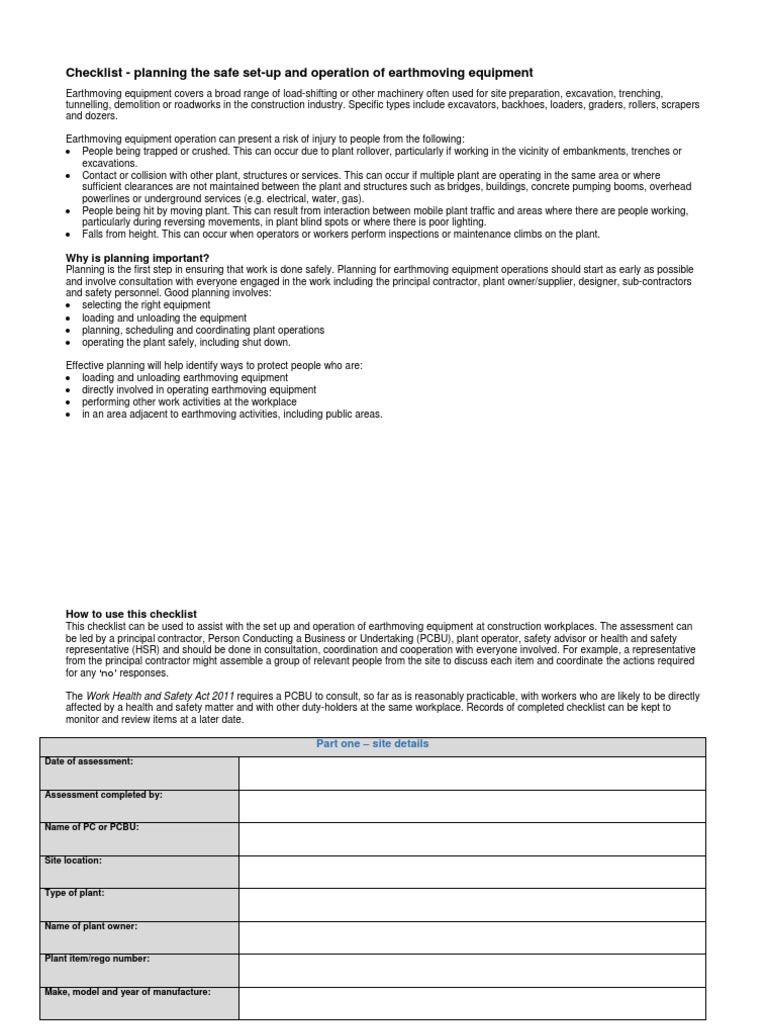 Earthmoving Equipment Safety Checklist | PDF | Traffic | Heavy Equipment
