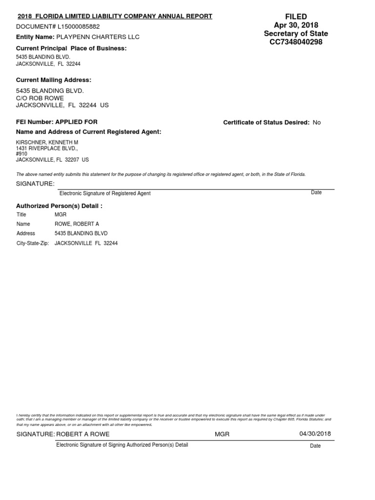 2018 Florida Limited Liability Company Annual Report | PDF