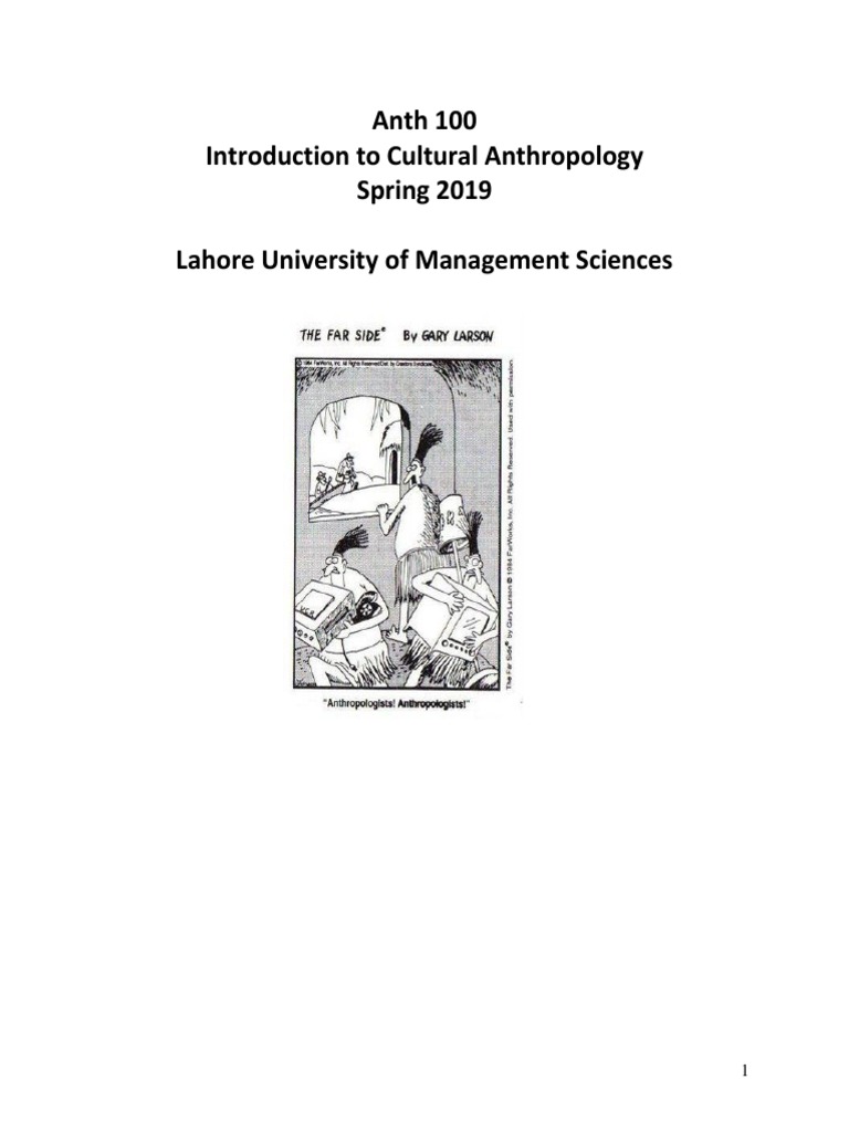 Anth 100 Introduction To Cultural Anthropology Spring 2019 Lahore University of Management ...