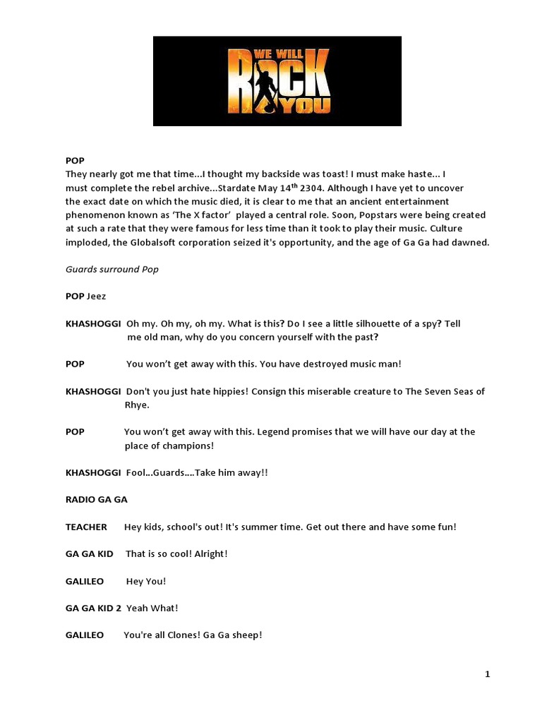 We Will Rock You Script | PDF